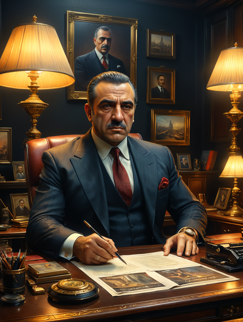 Premium Free ai Images | beautiful oil matte portrait painting mafia ...