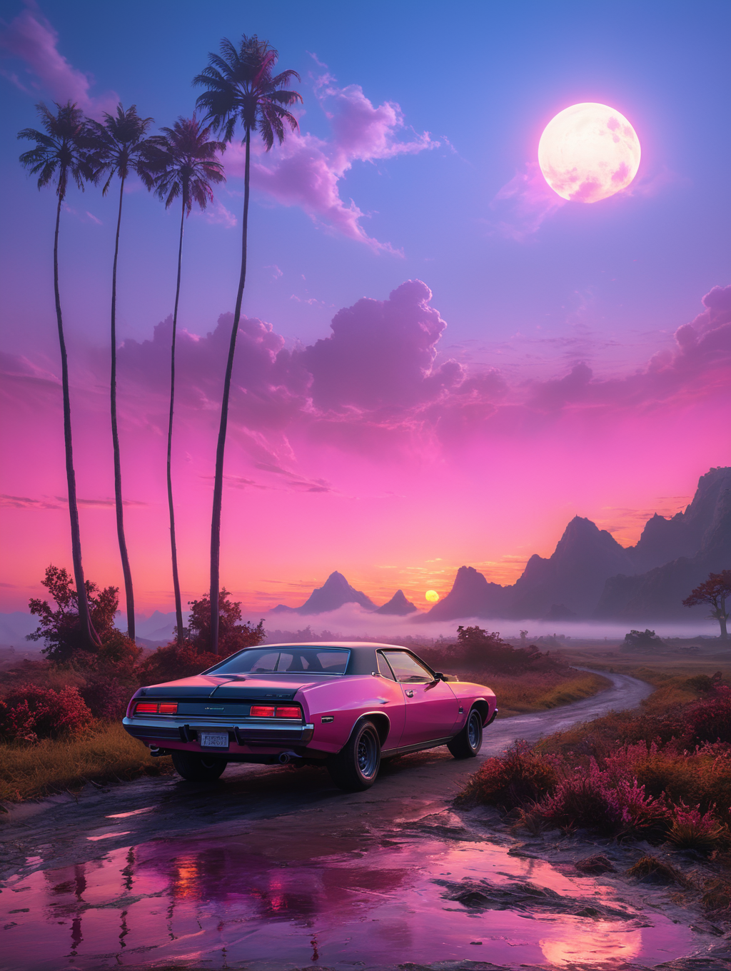 Premium Free ai Images | vaporwave sunset pink realistic photos detail ...