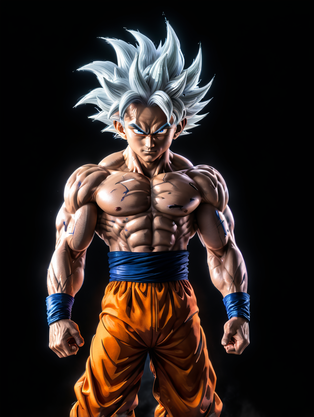 Premium Free ai Images | gokua ultra instinct white hair full body ...
