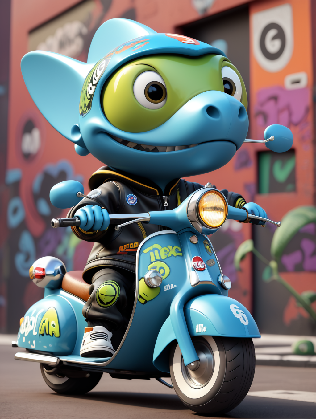 Premium Free ai Images | alien biker super speed racer vespa scooter ...