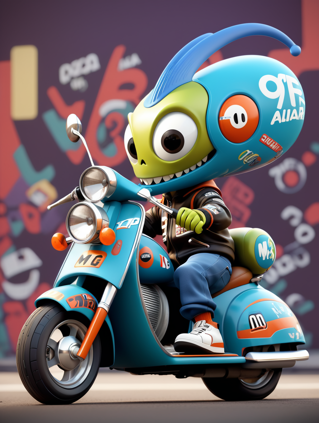 Premium Free ai Images | alien biker super speed racer vespa scooter ...