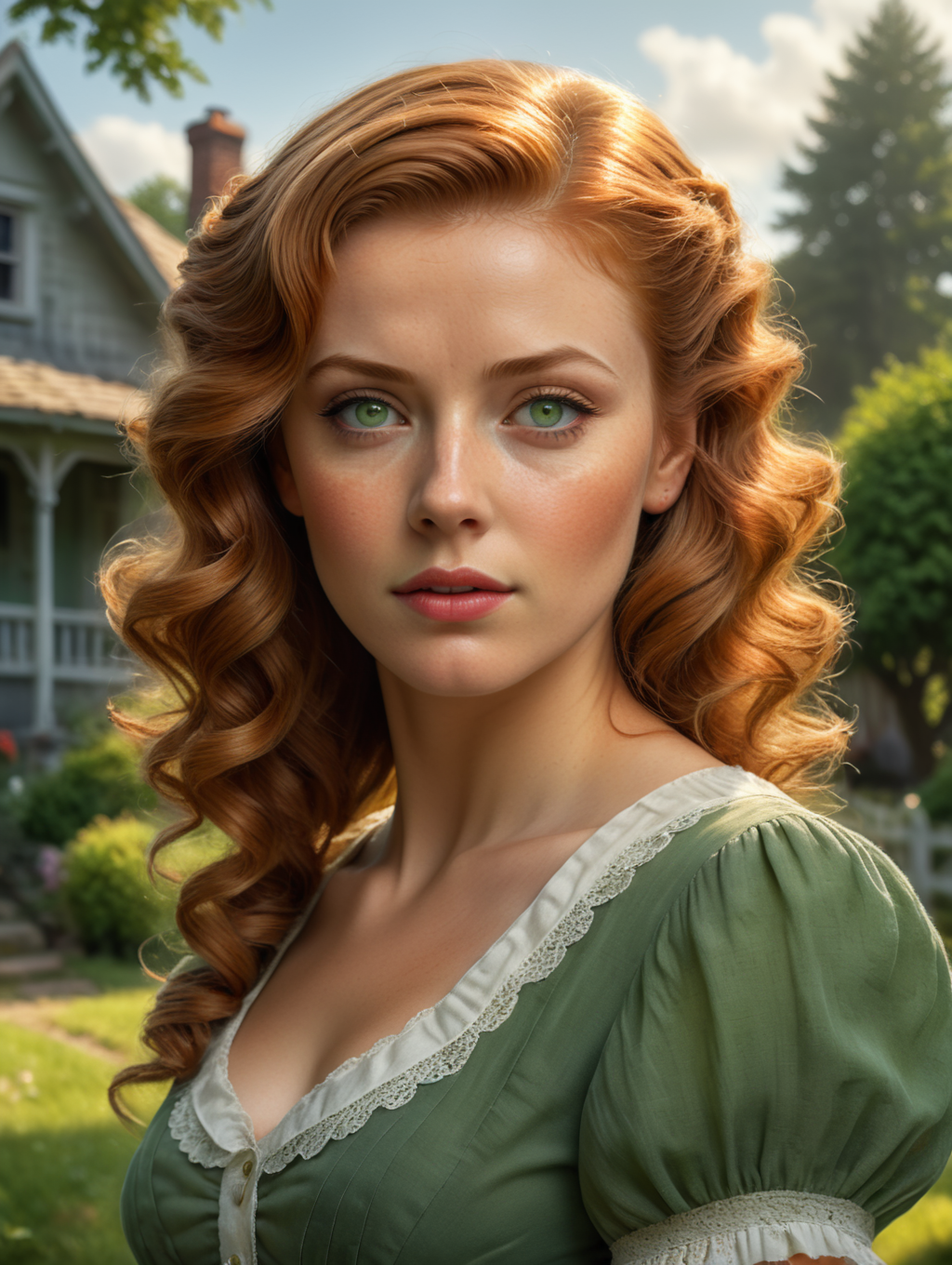Premium Free ai Images | woman in her late with ginger hair in period ...