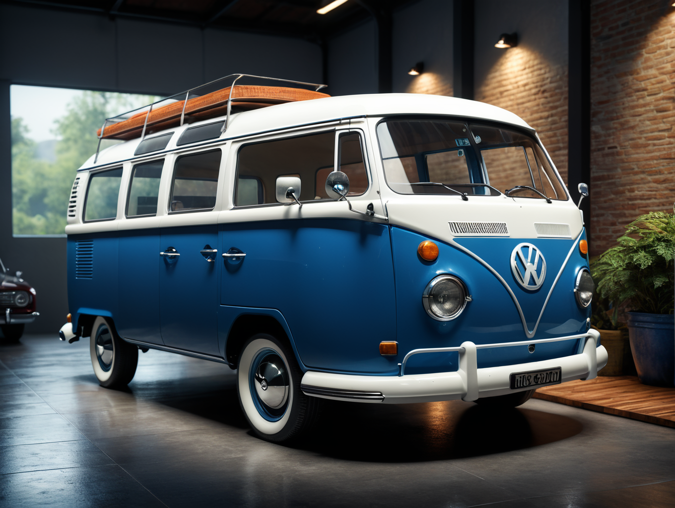 Premium Free ai Images | vintage blue and white volkswagen kombi hyper ...