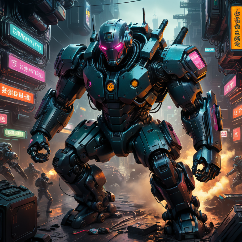 Premium Free ai Images | isometric cyberpunk fighting robot manga style