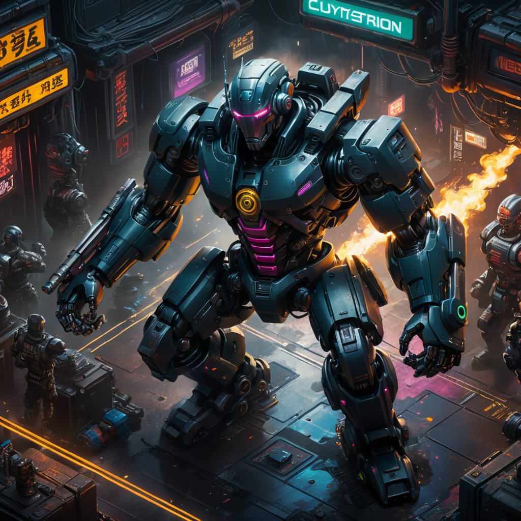 Premium Free ai Images | isometric cyberpunk fighting robot manga style