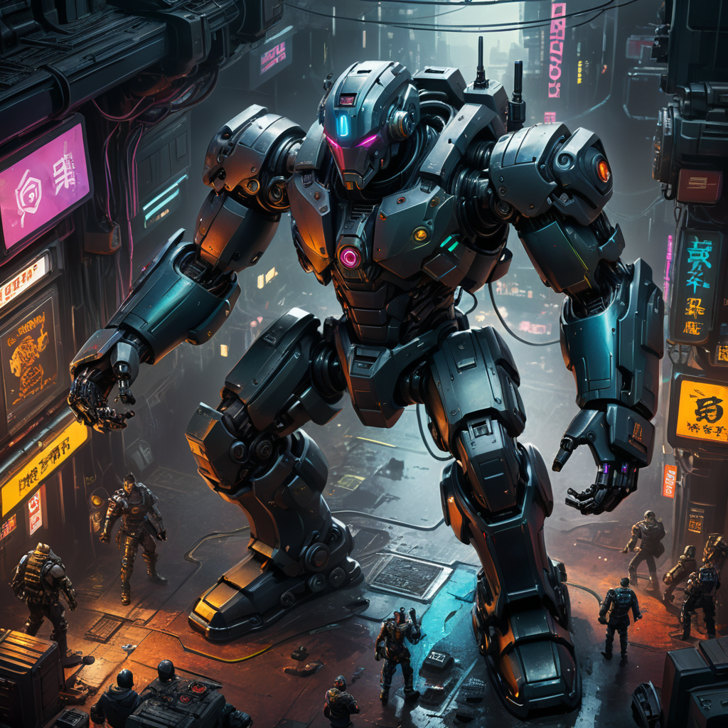 Premium Free ai Images | isometric cyberpunk fighting robot manga style