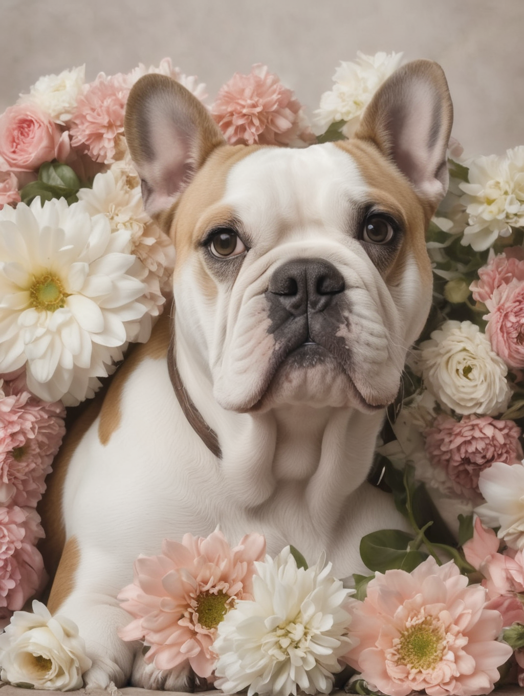 Premium Free ai Images | frenche bulldog flowers floral pile pet ...