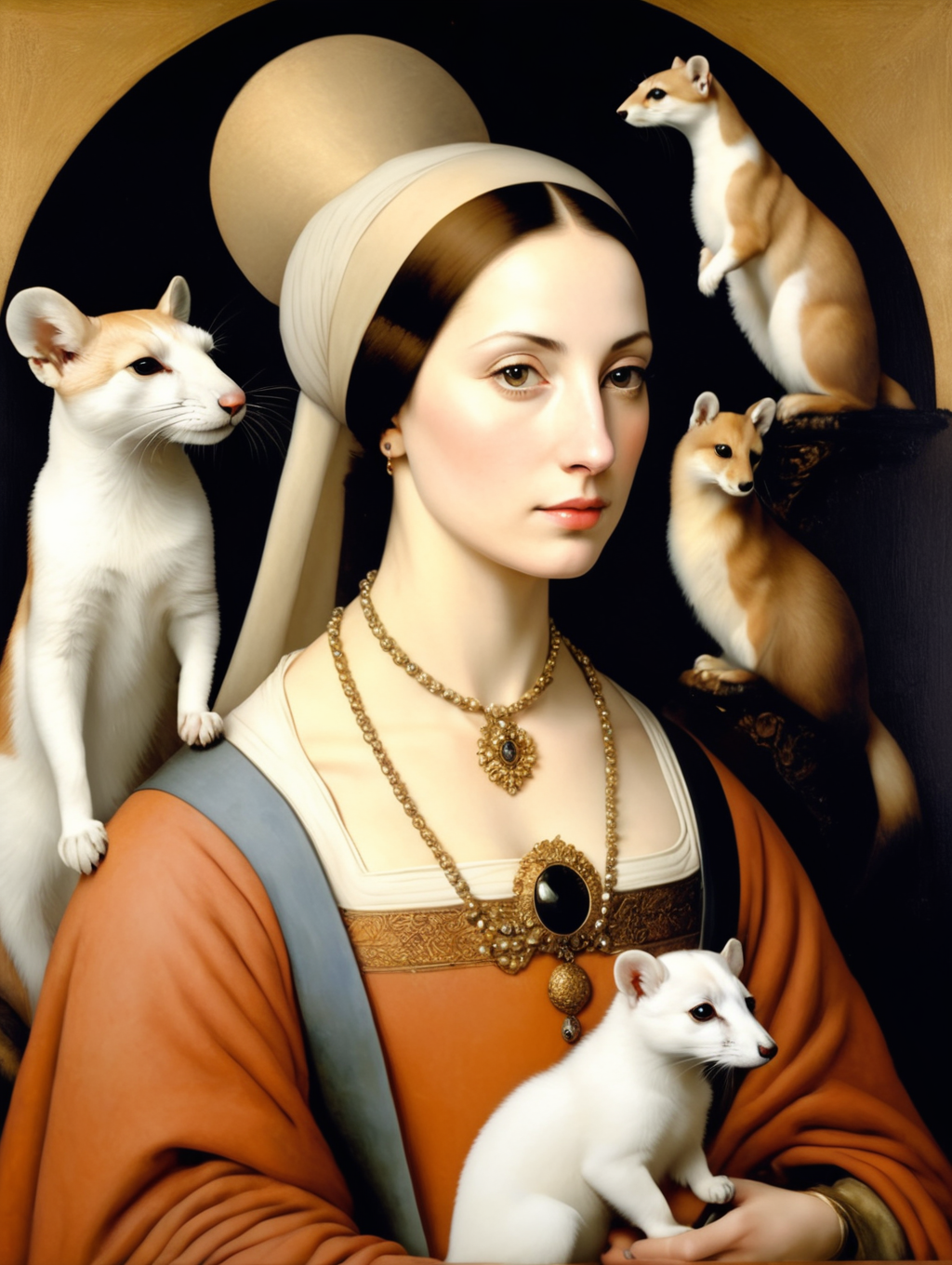 Premium Free ai Images | lady with an ermine style of jane margolis