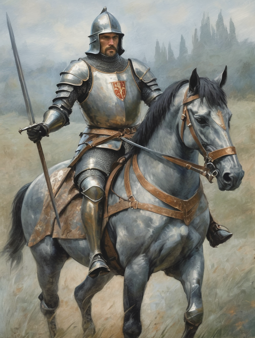 Premium Free ai Images | painting of medieval knight in hand drawn ...