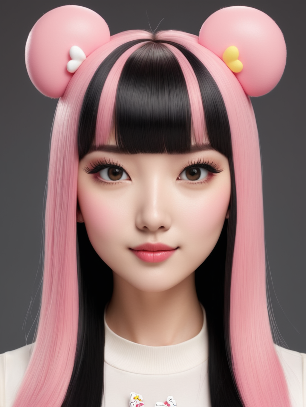 Premium Free Ai Images Sanrio Hello Kitty Con Pelo Lacio Color Rosa Negro Con Flequillo 