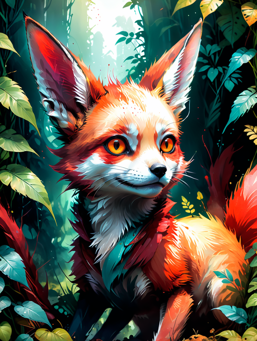Premium Free ai Images | red cute fennec in jungle red