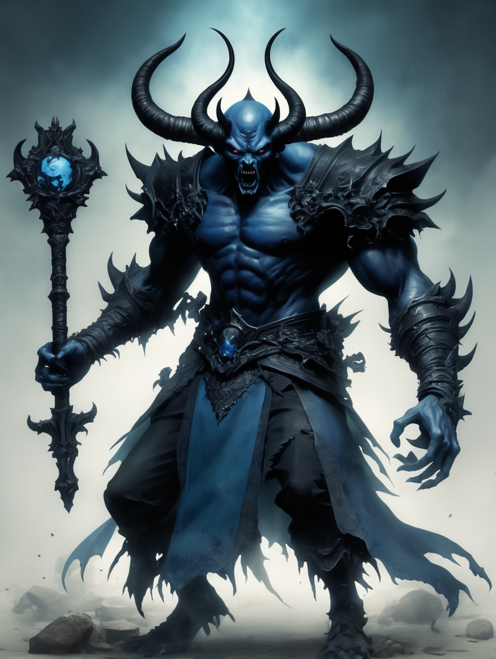 Premium Free ai Images | blue black devil summoning zombies