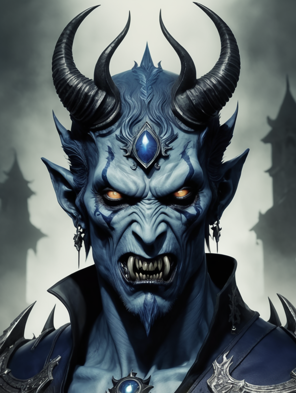Premium Free ai Images | blue black devil summoning zombies