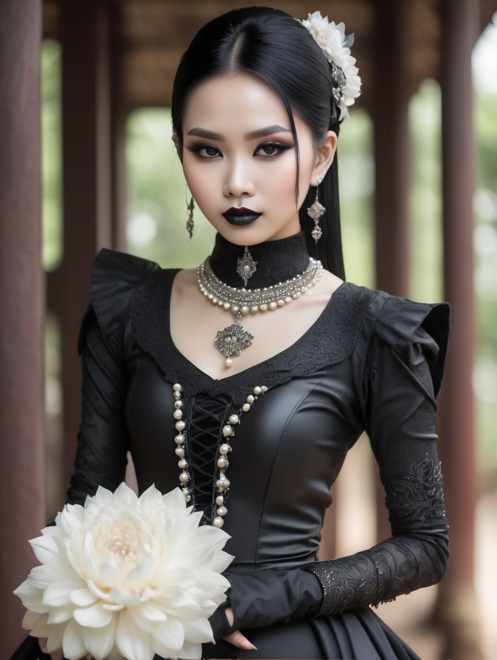 Premium Free ai Images | thai woman wears goth outfit pearl white skin