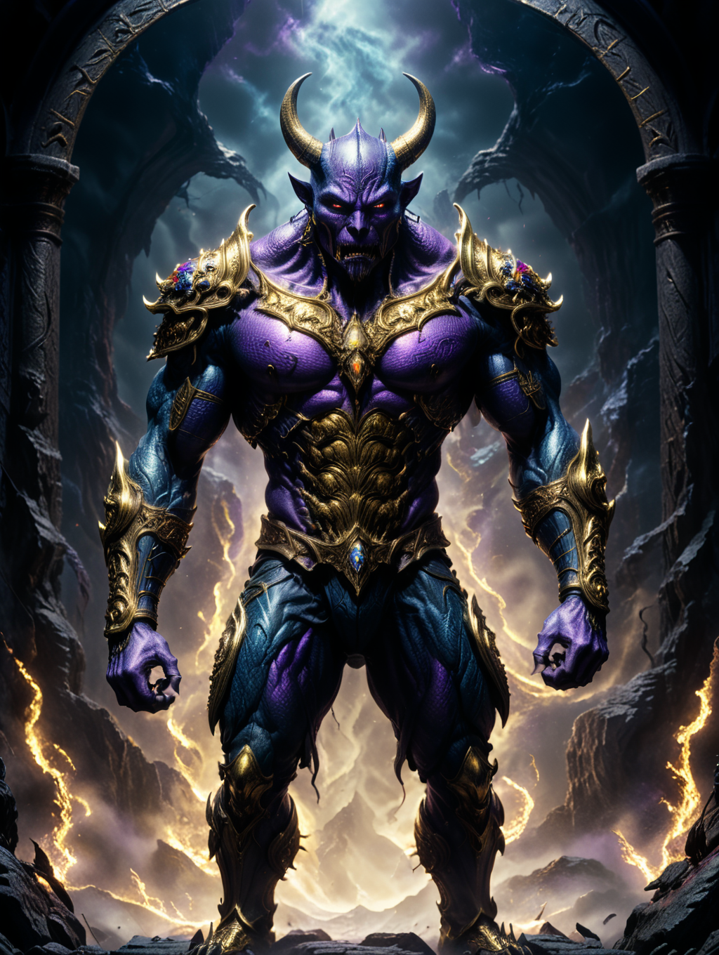 Premium Free ai Images | full body purple blue and gold demon