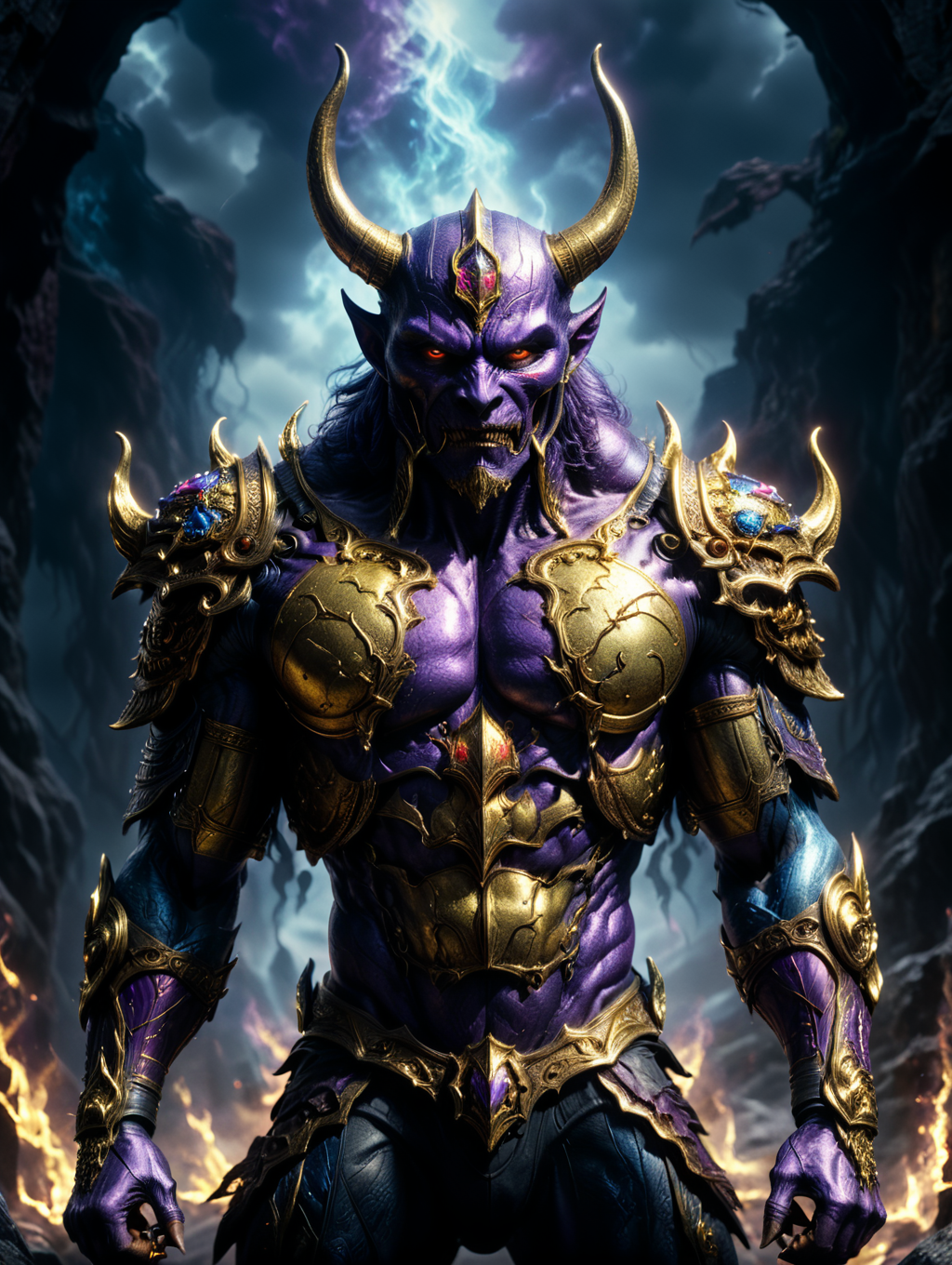 Premium Free ai Images | full body purple blue and gold demon