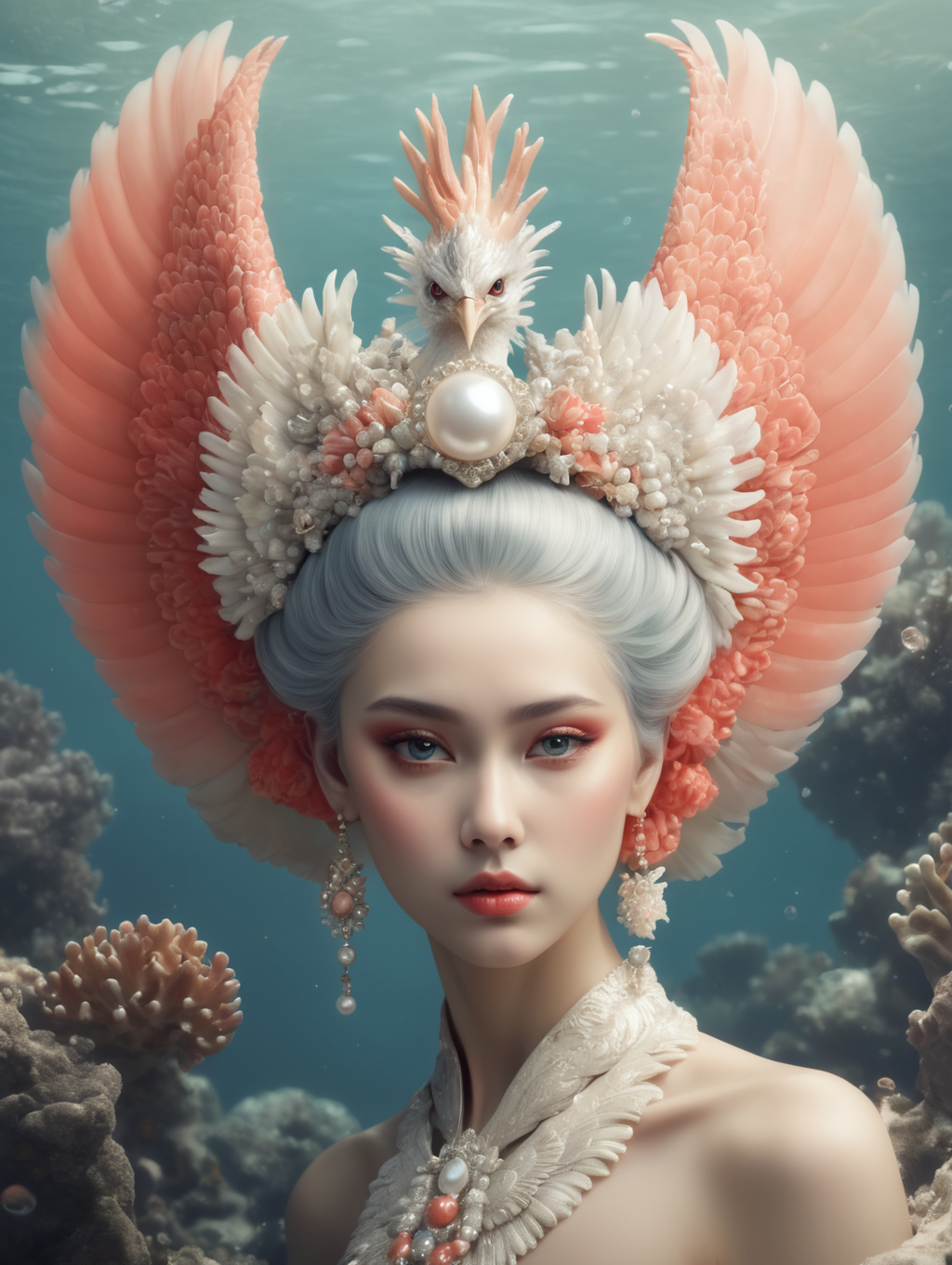Premium Free ai Images | sea phoenix named pearl with coral on her head ...