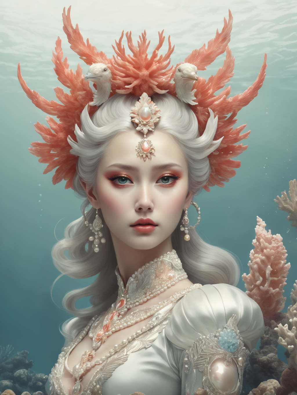 Premium Free ai Images | sea phoenix named pearl with coral on her head ...