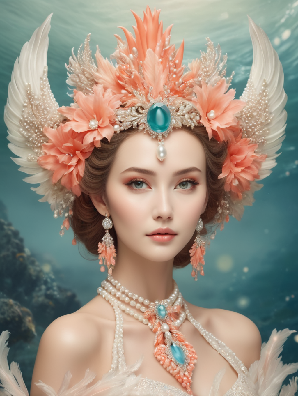 Premium Free ai Images | sea phoenix named pearl with coral on her head ...