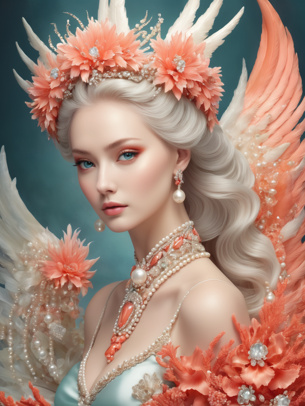 Premium Free ai Images | sea phoenix named pearl with coral on her head ...