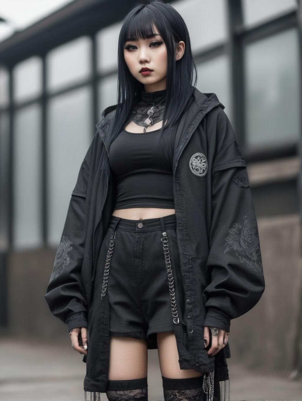Premium Free ai Images | full body fit asian goth girl