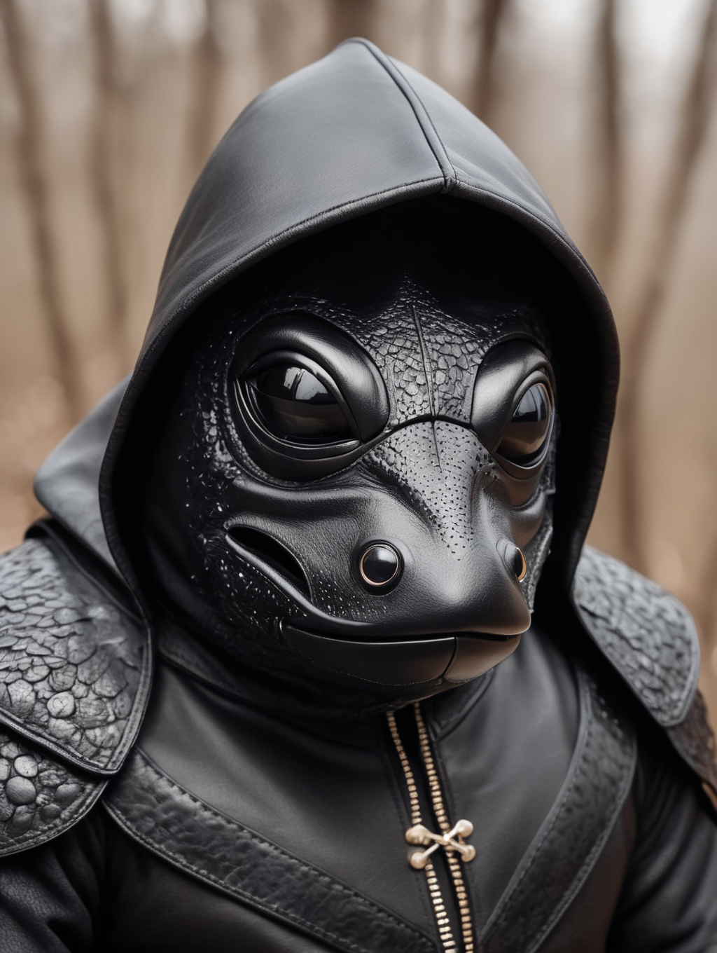 Premium Free ai Images | create close up of black leather masked hooded ...