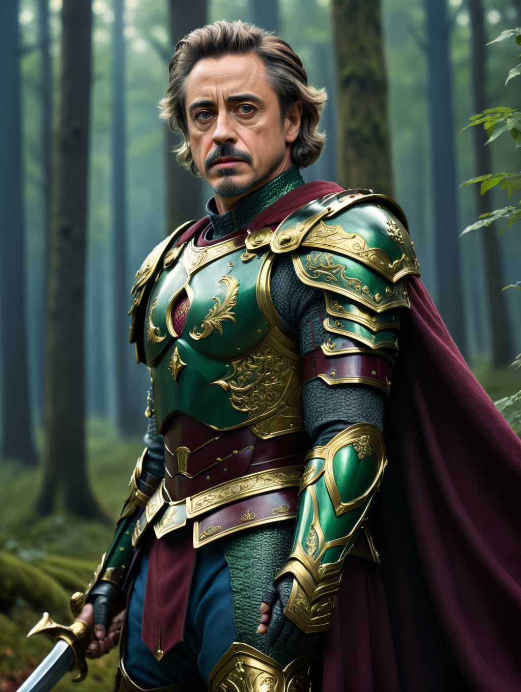 Premium Free ai Images | years robert downey jr in green gold medieval ...