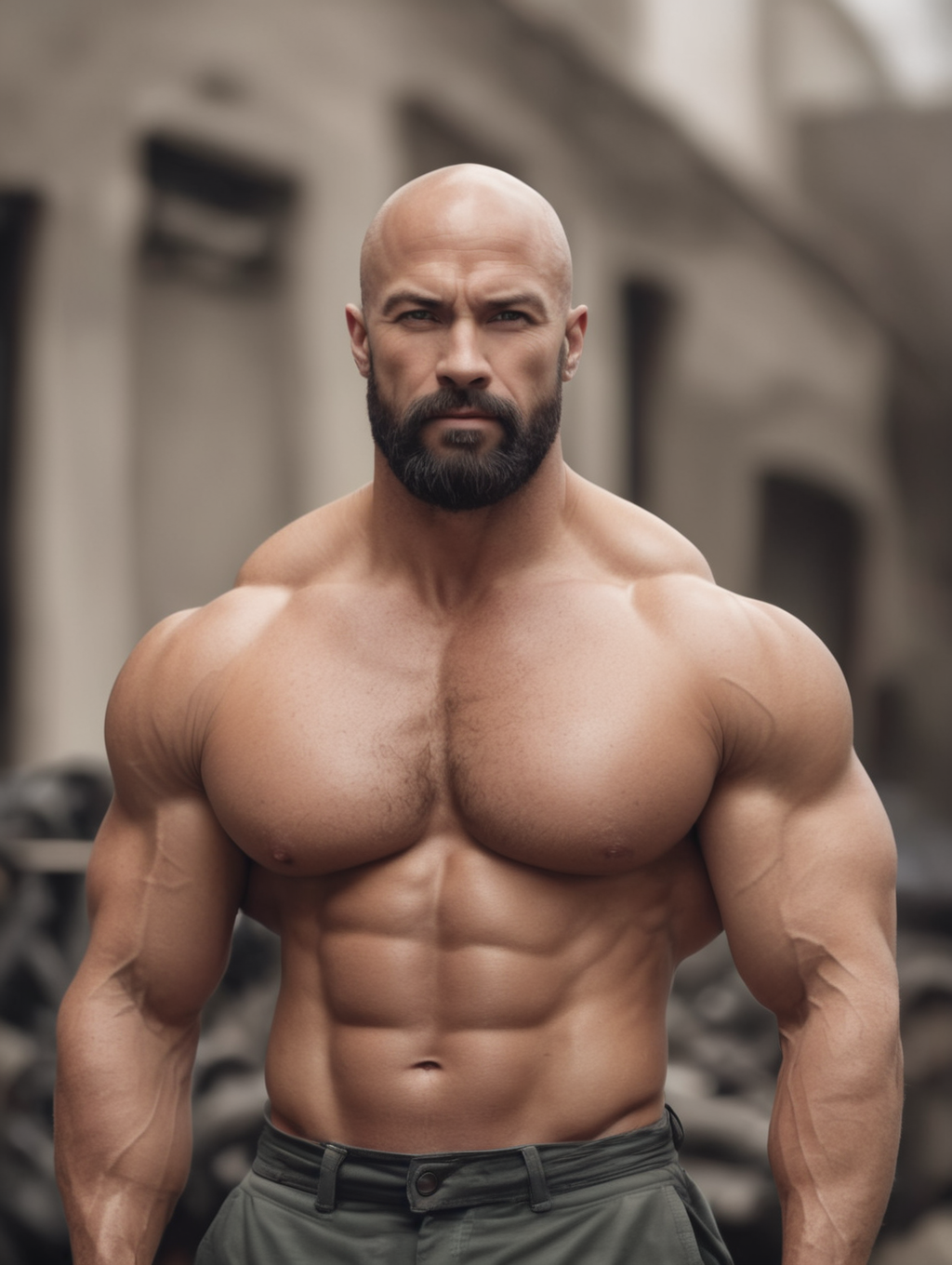 Premium Free ai Images | bald hairy muscle men bodybuilder