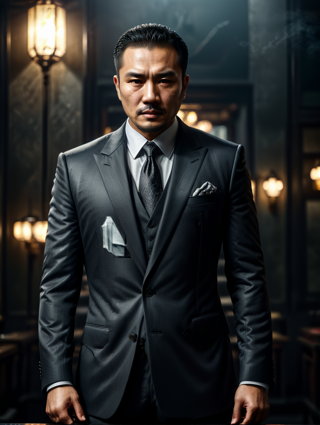 Premium Free ai Images | portrait of chinese mafia boss in formal suit