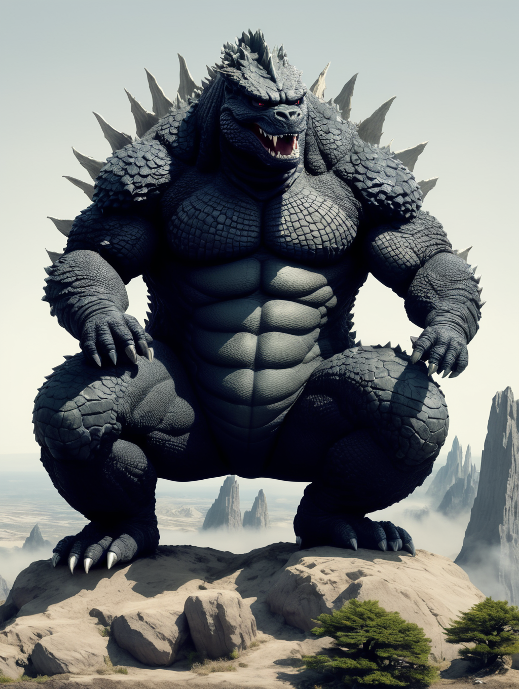 Premium Free ai Images | godzilla squatting over continent with his big ...