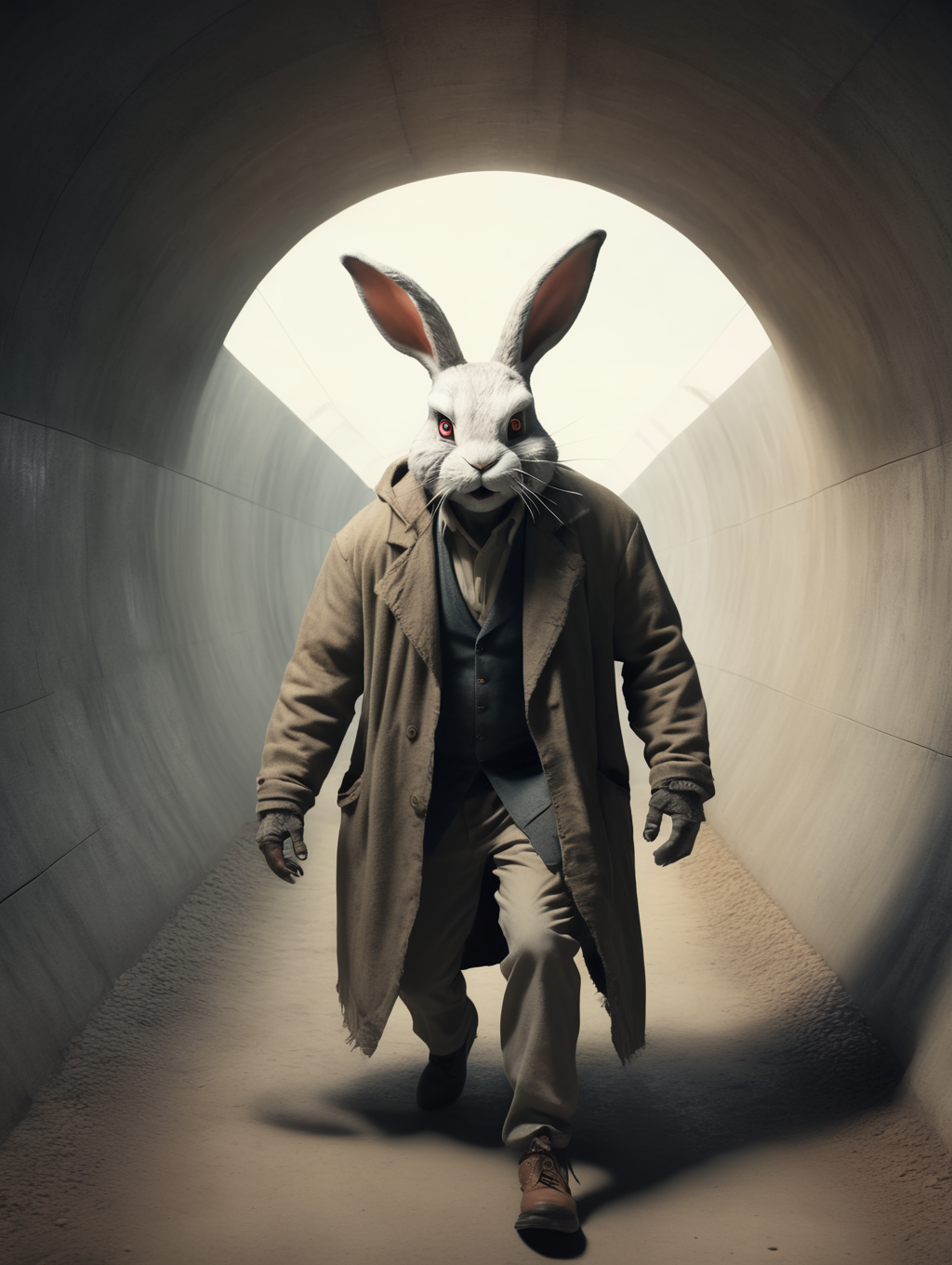 Premium Free ai Images | scary bunny man is in tunnel he has old ...