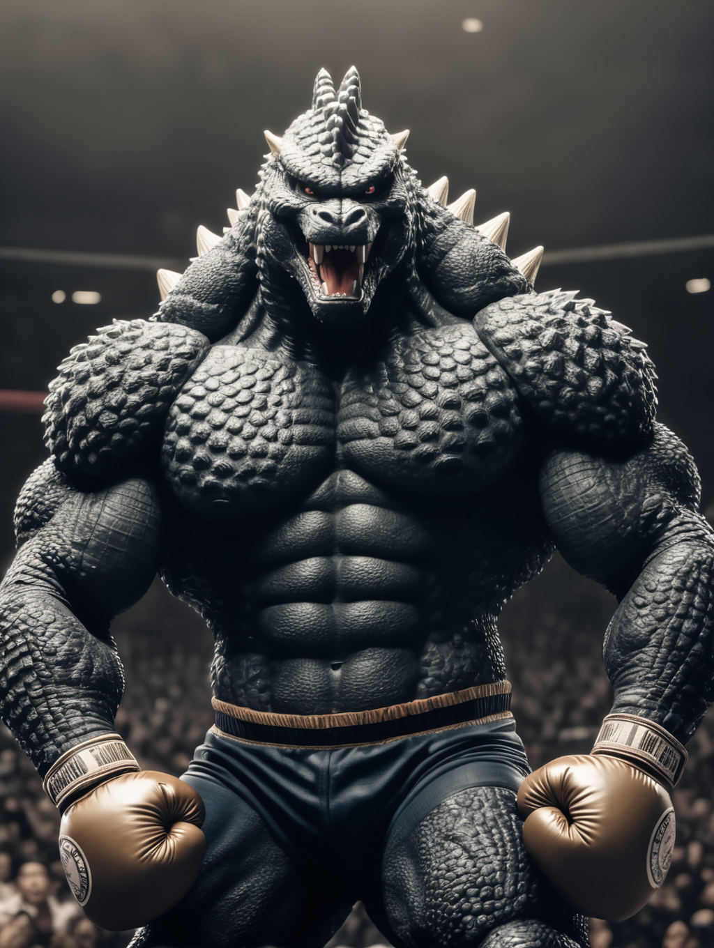 Premium Free ai Images | godzilla in boxing match flexing his muscles ...