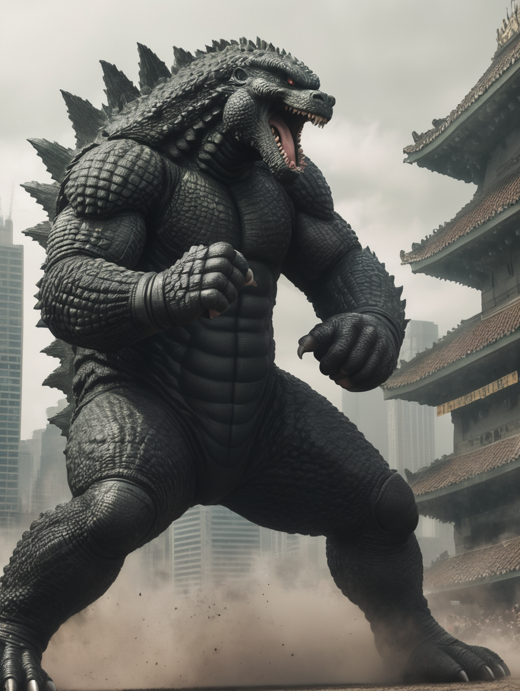 Premium Free ai Images | godzilla in boxing match gut punch
