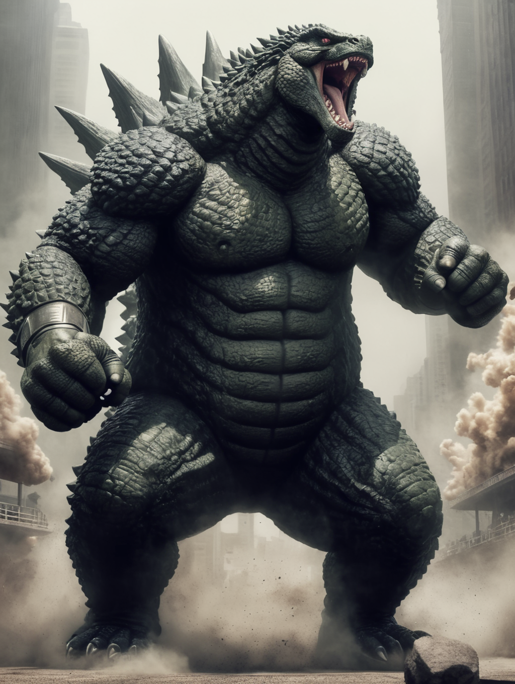 Premium Free ai Images | godzilla in boxing match gut punch