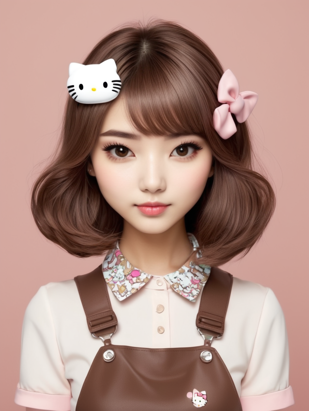 Premium Free ai Images | hello kitty brown hair