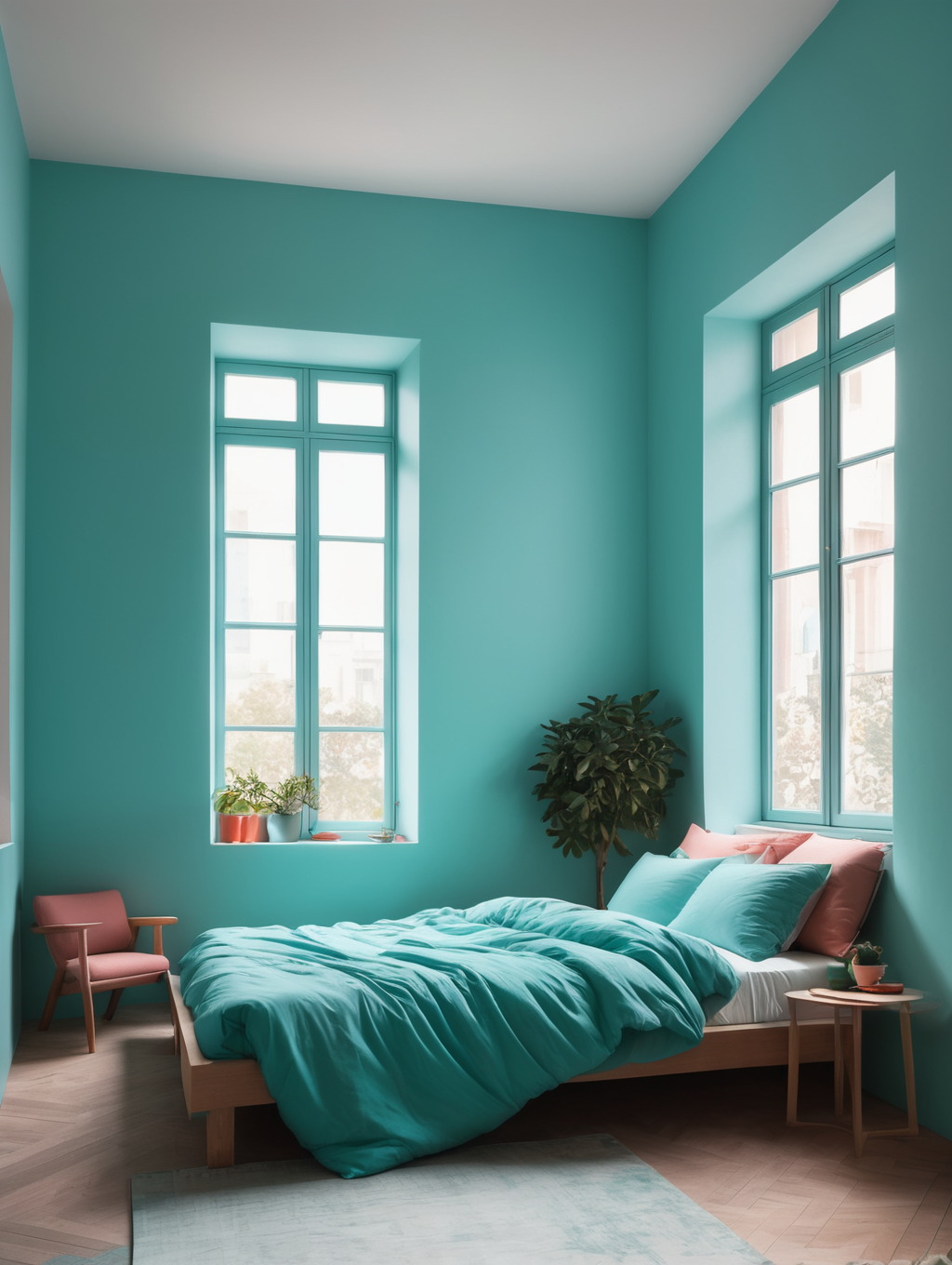 Premium Free ai Images | sleeping room bed by the window pillows and ...