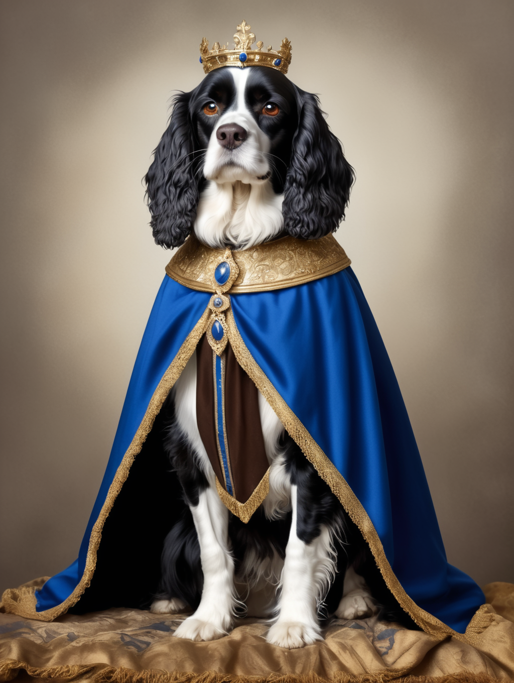 Premium Free ai Images | king charles black and white spaniel dog black ...