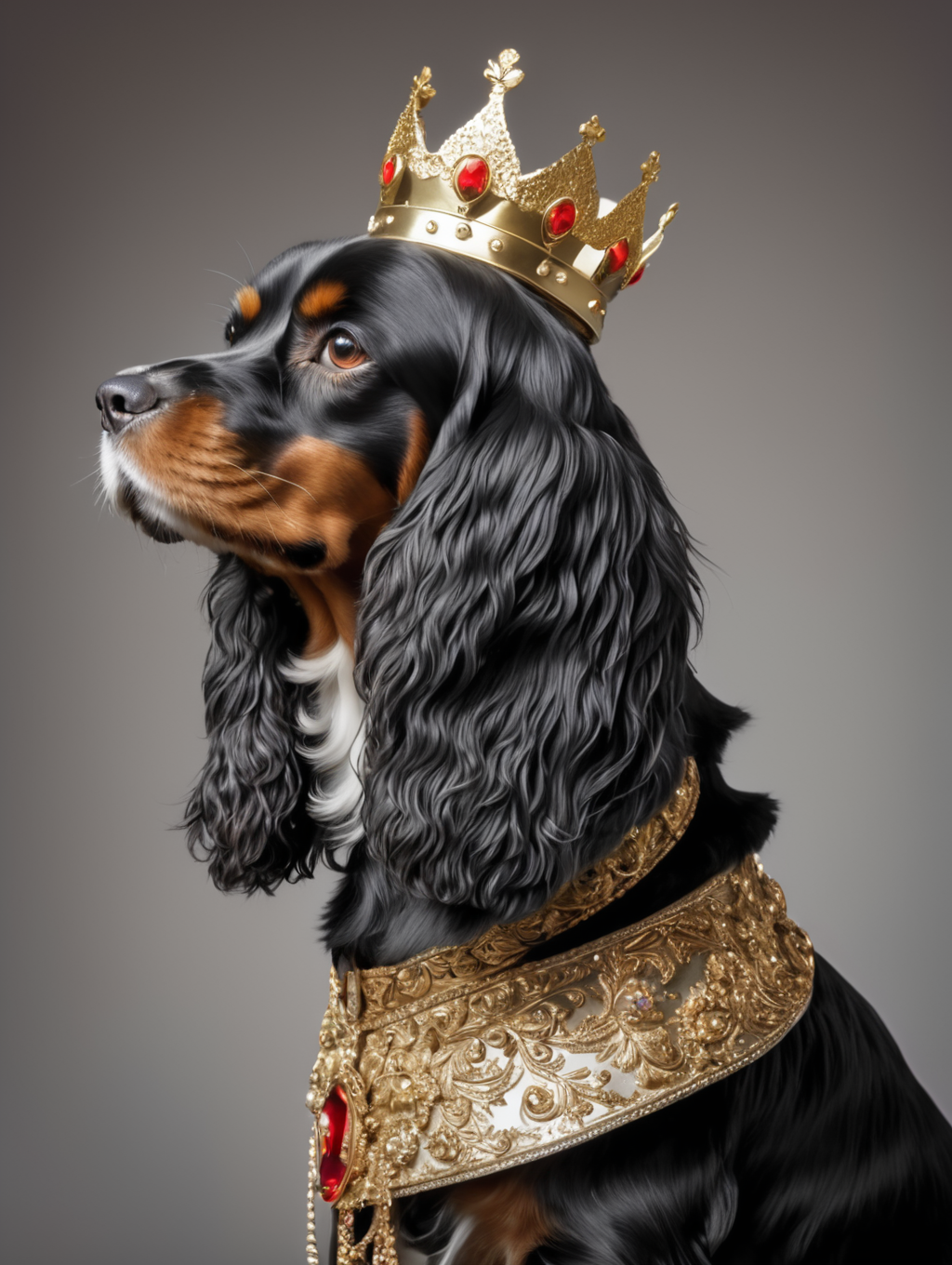 Premium Free ai Images | black long eared cavalier spaniel full side ...