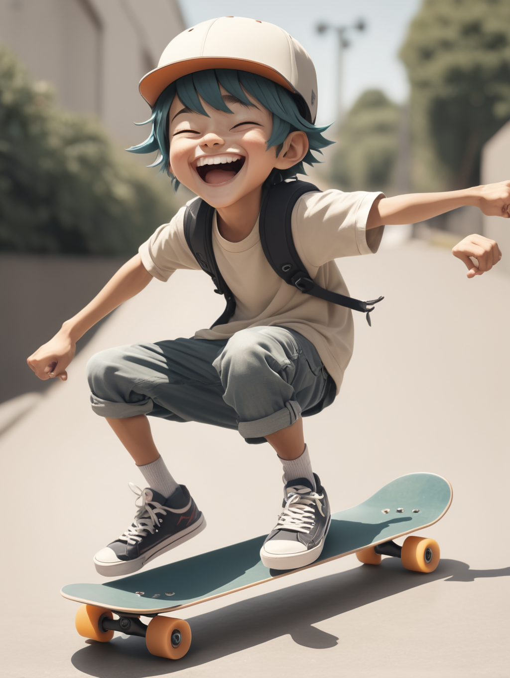 Premium Free ai Images | anime skateboarder character rolling and laughing