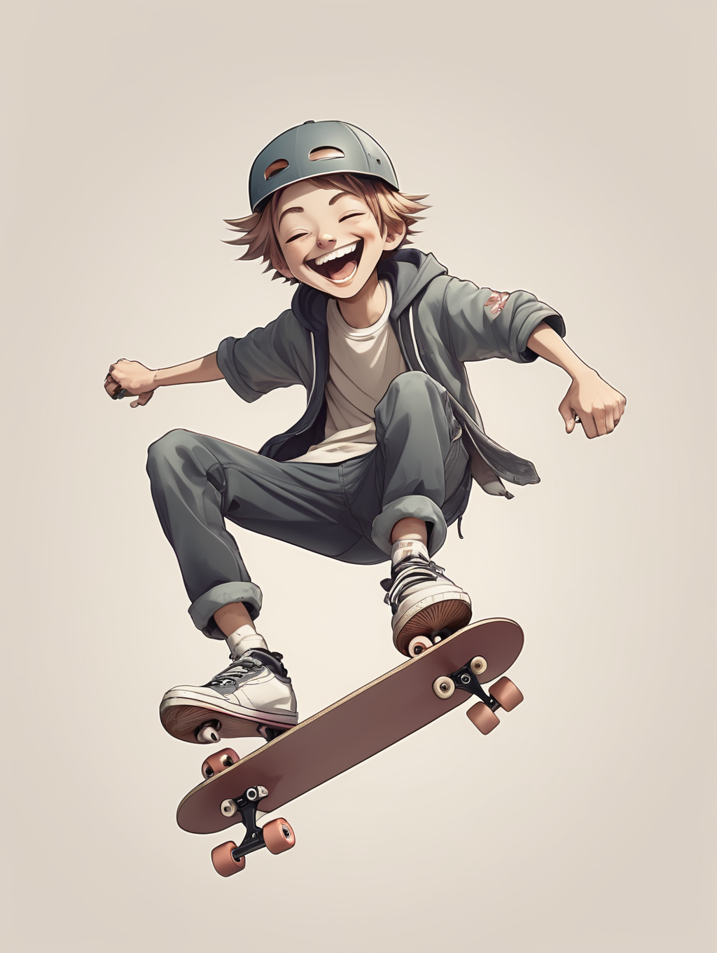 Premium Free ai Images | anime skateboarder character rolling and laughing
