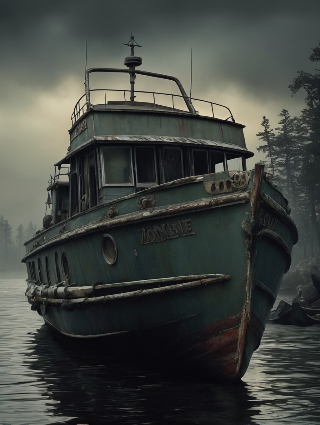 Premium Free ai Images | want zombie boat in the dark