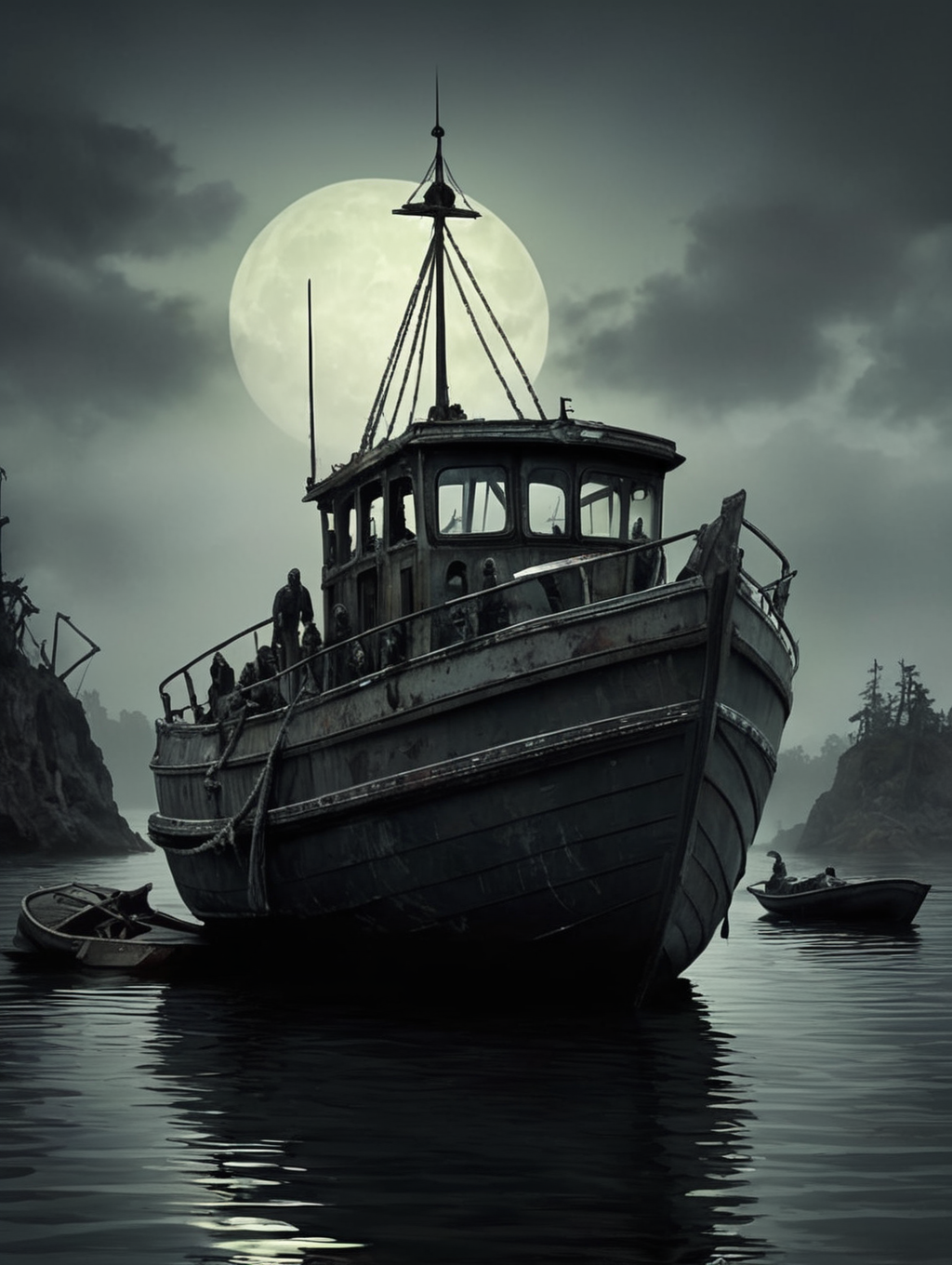 Premium Free ai Images | want zombie boat in the dark