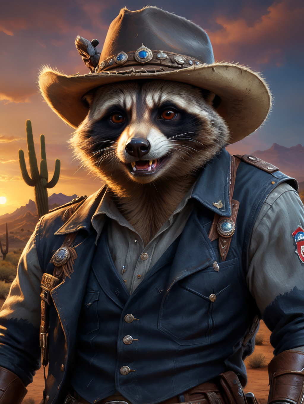 Premium Free ai Images | cheeky racoon eye winking dressed as cowboy in ...