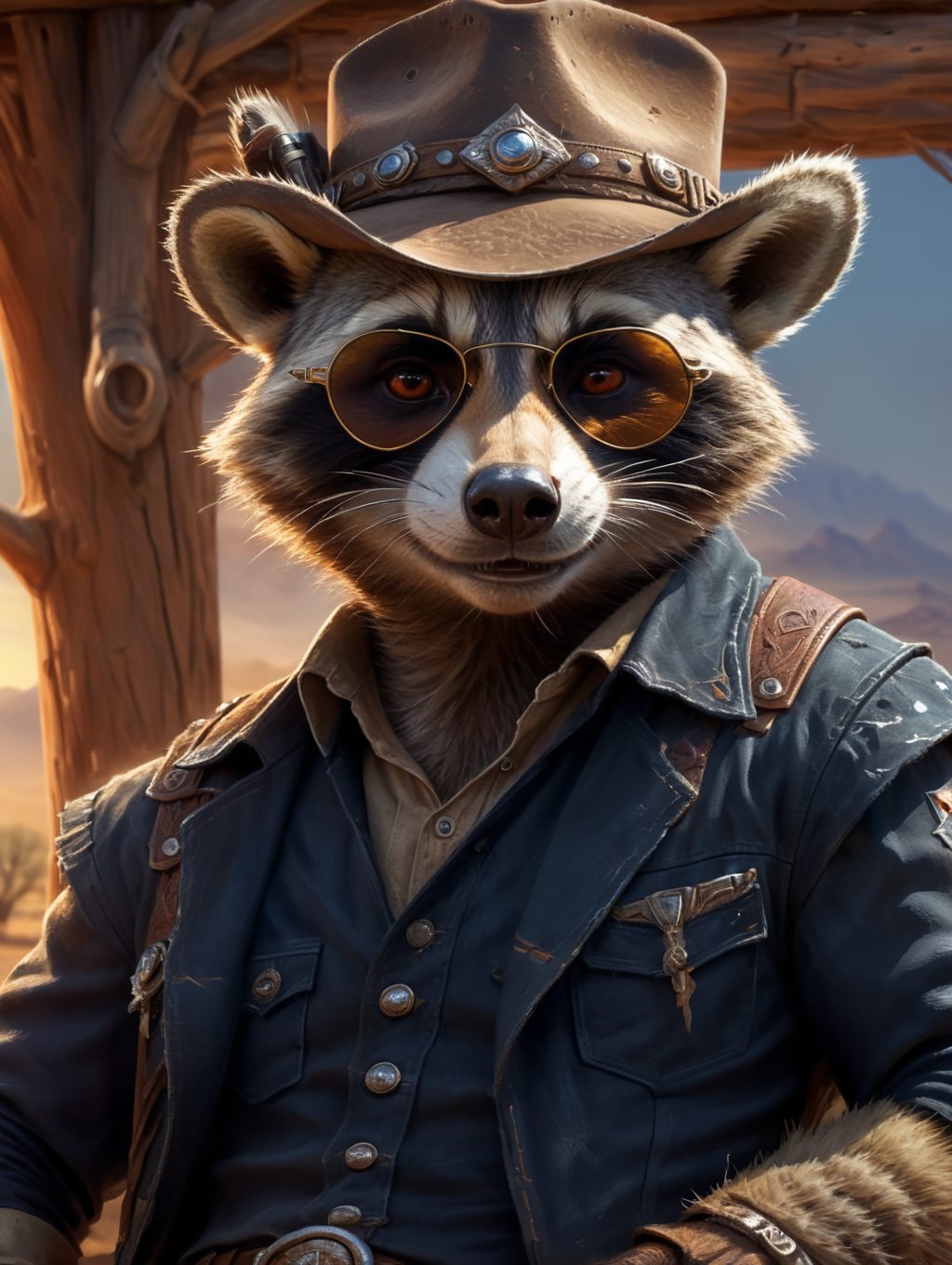 Premium Free ai Images | cheeky racoon eye winking dressed as cowboy in ...