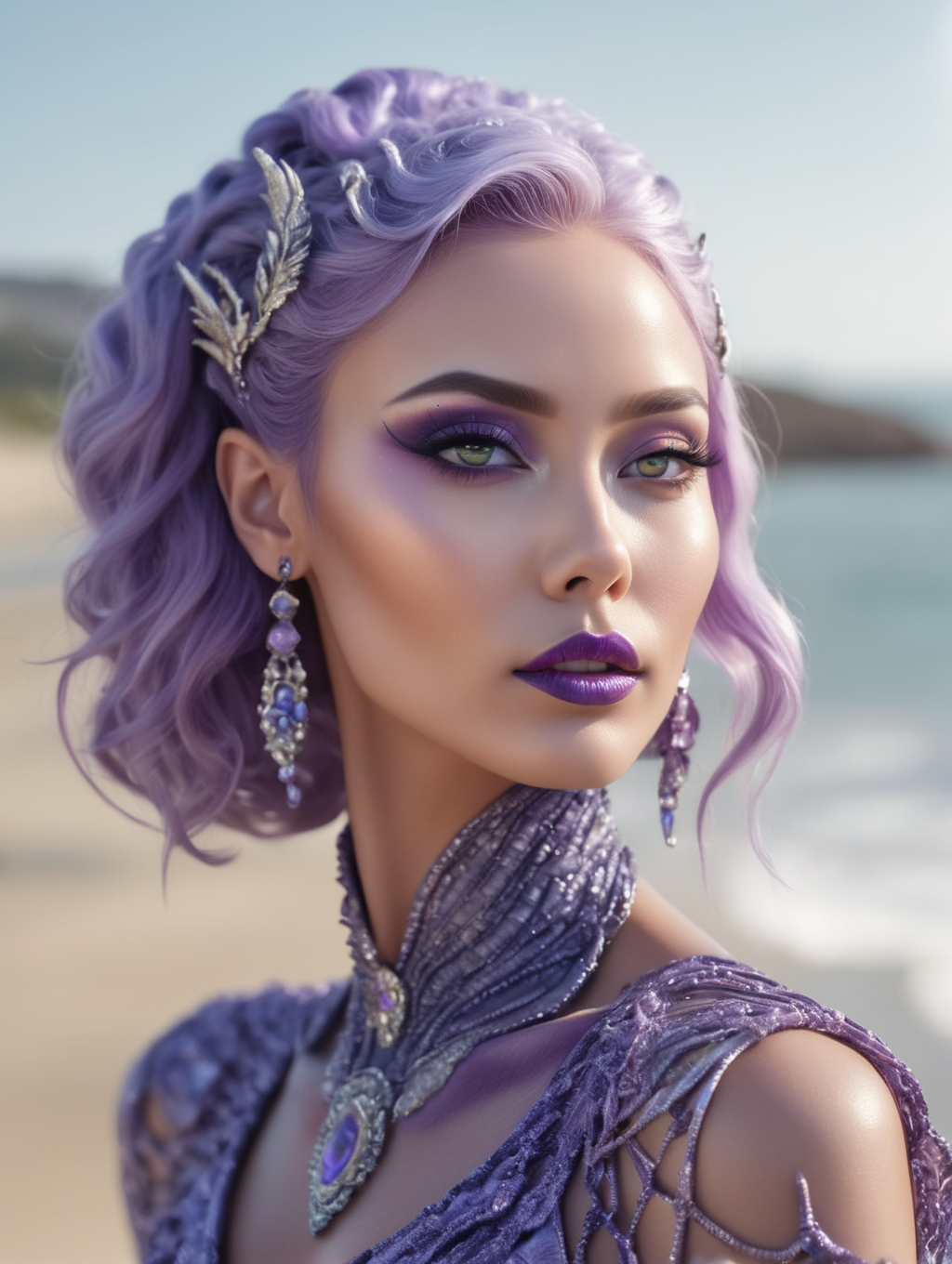 Premium Free ai Images | beautiful alien woman with lavender skin and ...