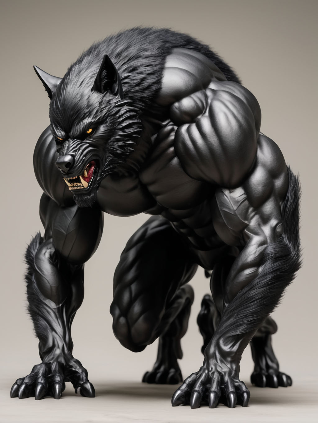 Premium Free ai Images | muscular side view sleek black wolfman crawling