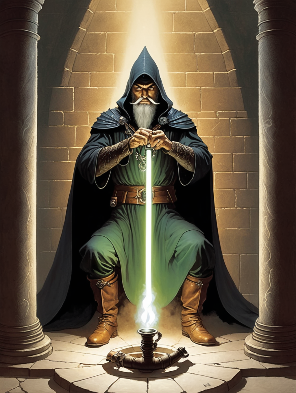 Premium Free ai Images | wizard lighting up pipe minimalist dark ...