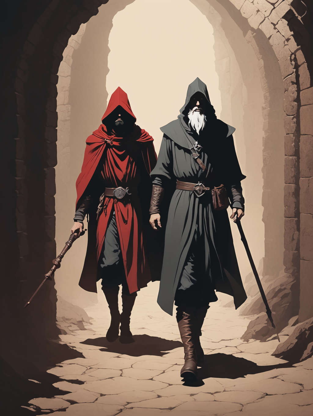 Premium Free ai Images | wizard and rouge walking int dark dungeun ...
