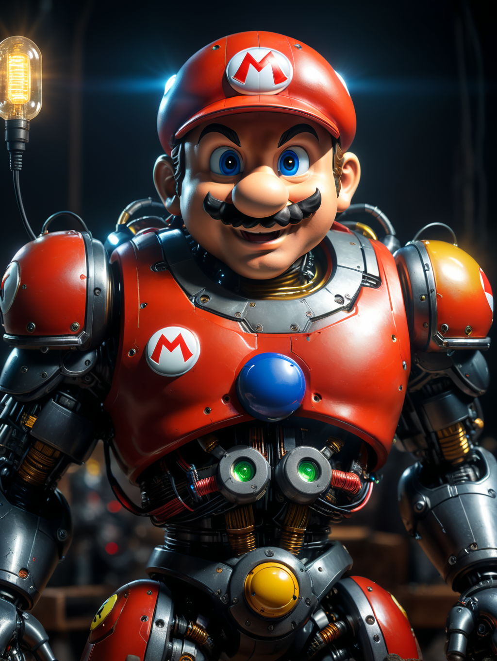 Premium Free ai Images | super mario bros robotic made with cables and ...