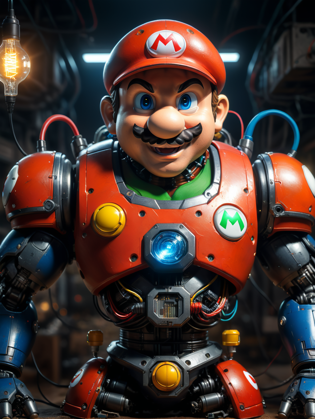 Premium Free ai Images | super mario bros robotic made with cables and ...